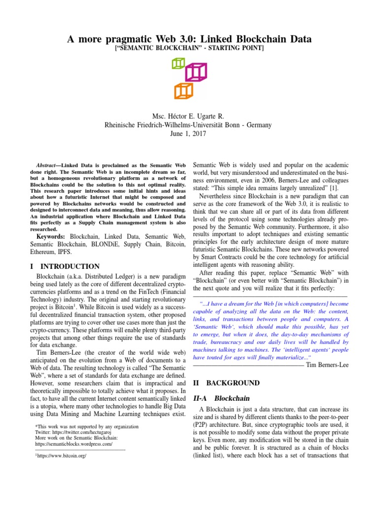 A More Pragmatic Web 3 0 Linked Blockchain Data Pdf Blockchain