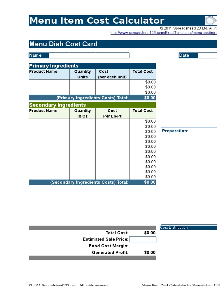 Menu Costing Template | PDF | License | Copyright