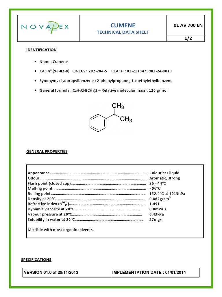 Cumene Spesifikasi 01av700 Technical Data Sheet Cumene | PDF ...