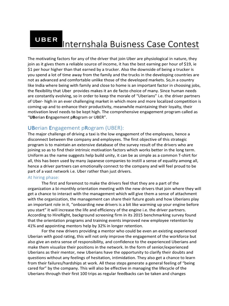 Uber Case Study Solution | Download Free PDF | Employee Retention ...