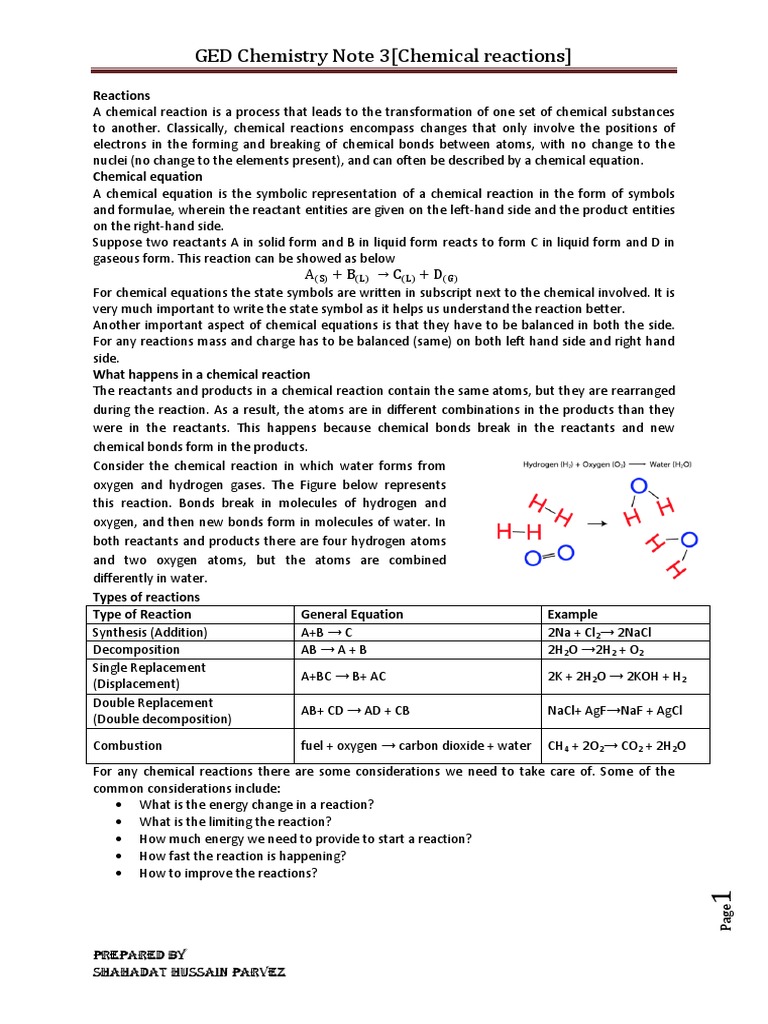 GED Chemistry Note3[Chemical Reactions] | Acid | Chemical Reactions