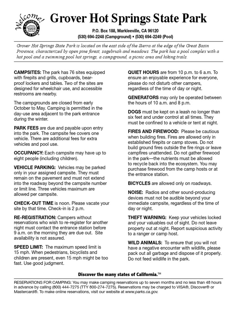Grover Hot Springs State Park Campground Map | Download Free PDF ...