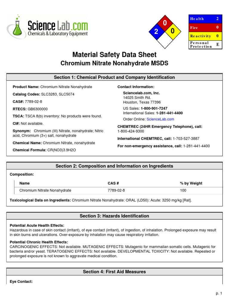 Chromium Nitrate Nonahydrate MSDS: Section 1: Chemical Product and ...