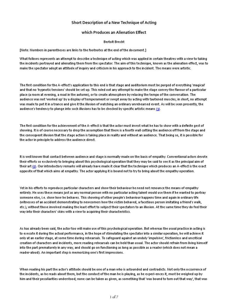 Brecht—'a New Technique of Acting Which Produces an Alienation Effect ...