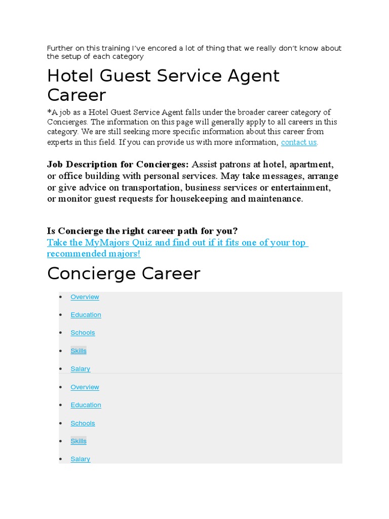 Hotel Guest Service Agent Career Guide | PDF | Employment | Persuasion