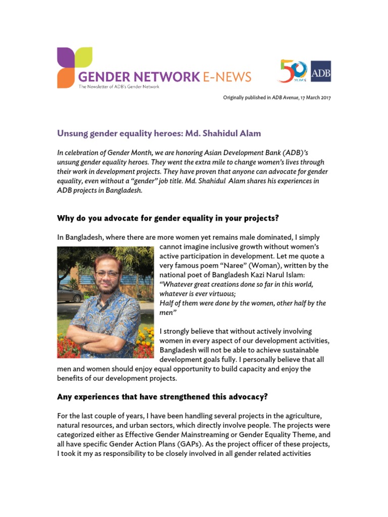 Md. Shahidul Alam, Unsung Gender Equality Hero, Asian Development Bank ...