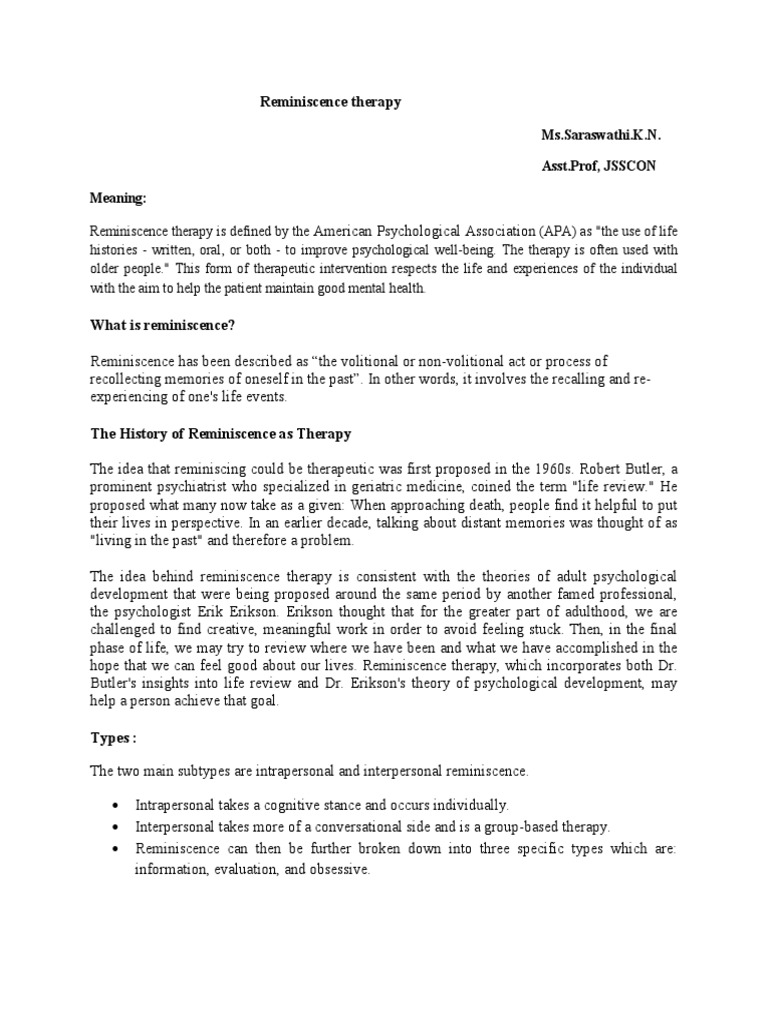Reminiscence Therapy 2 | PDF | Positive Psychology | Psychotherapy