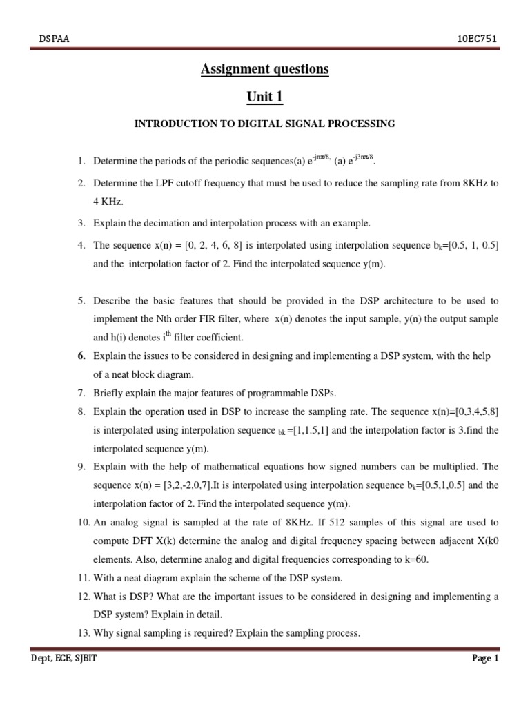 DSP Assignments for ECE Students | PDF | Digital Signal Processing | Sampling (Signal Processing)