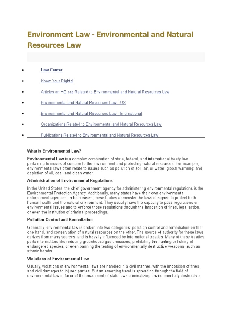 Environment Law - Environmental and Natural Resources Law | PDF ...