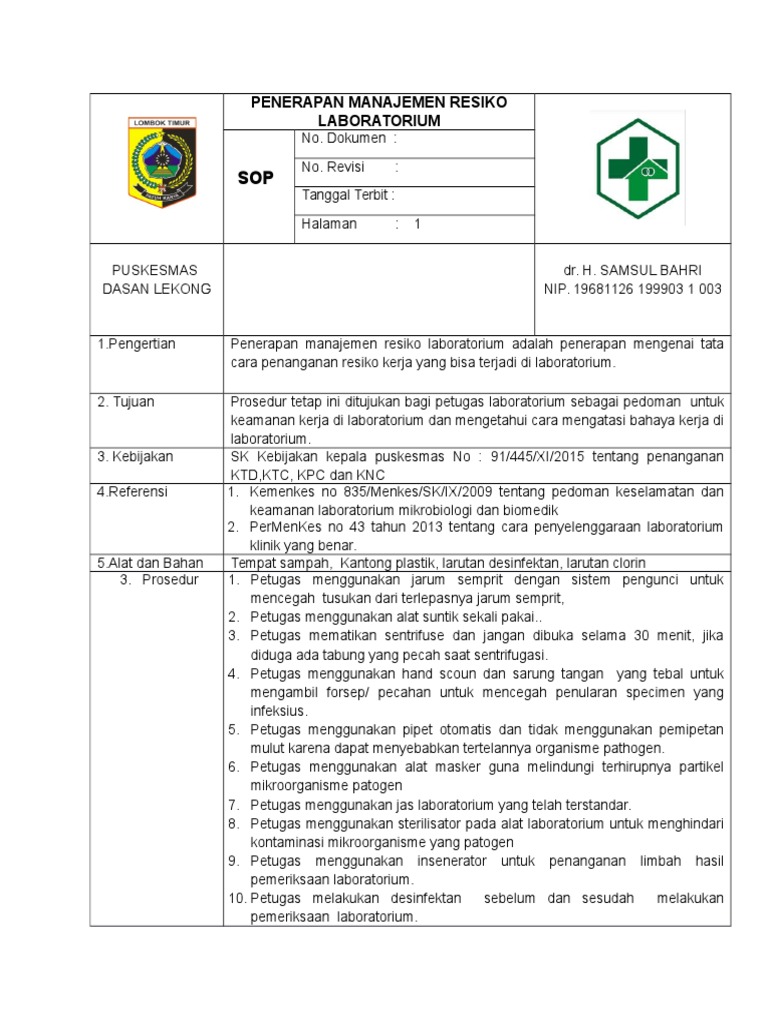 Penerapan Manajemen Resiko Laboratorium 2 | PDF