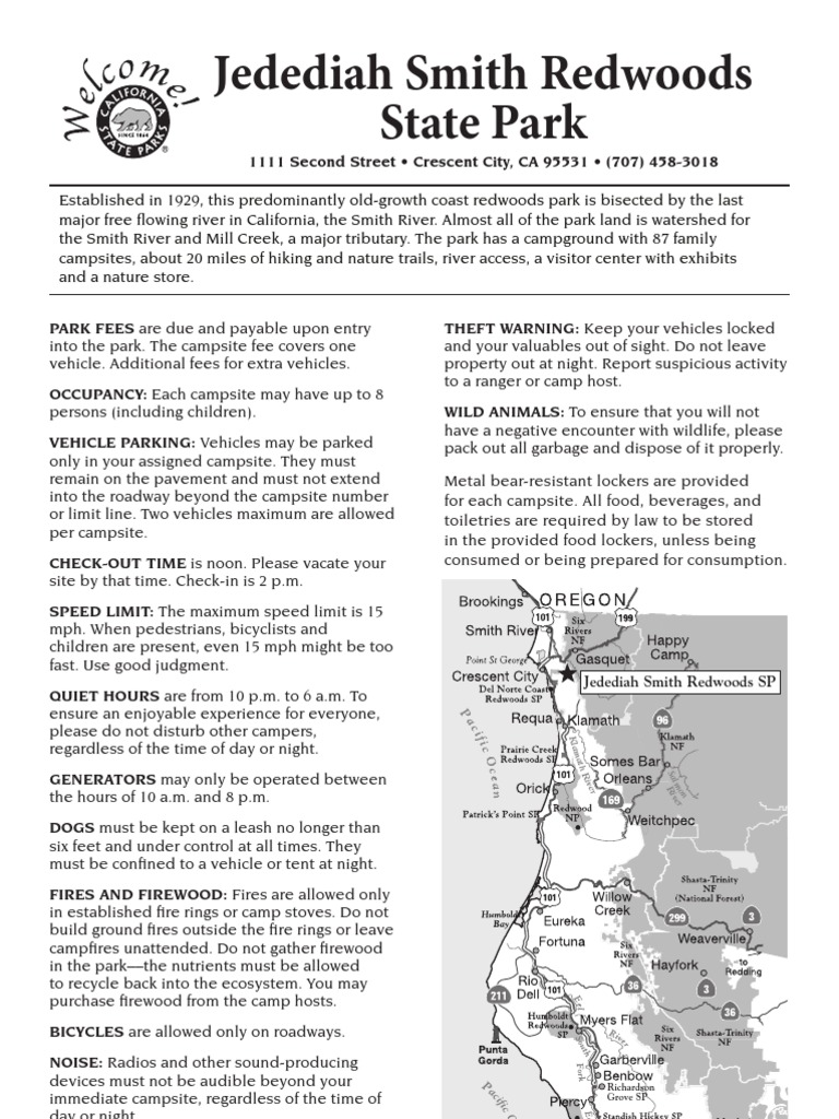 Jedediah Smith Redwoods State Park Campground Map | PDF | Campsite ...