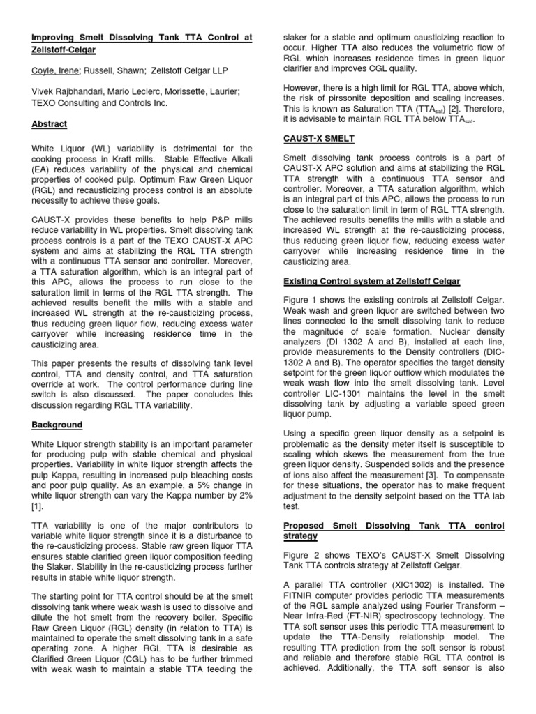 Improving Smelt Dissolving Tank TTA Control at Zellstoff-Celgar - Final ...