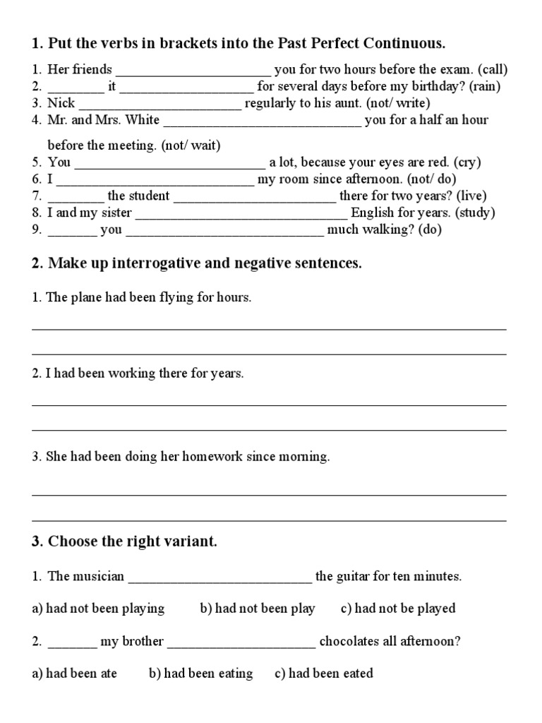 Past Perfect Continuous Exercises | PDF