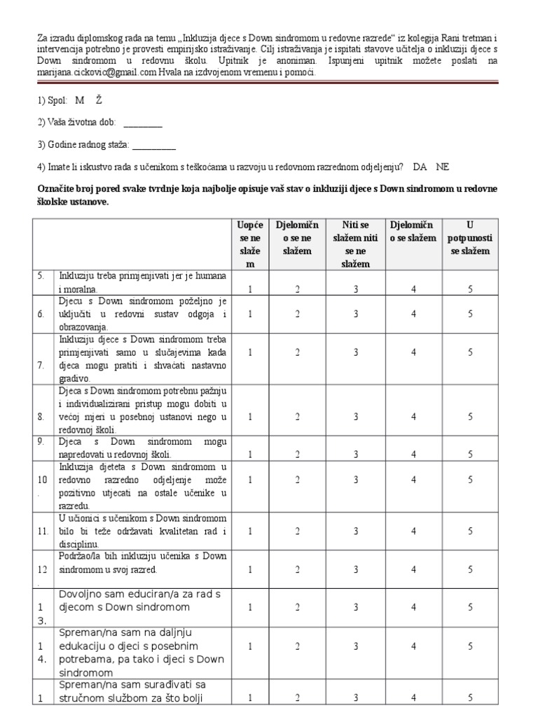 Upitnik o Inkluziji | PDF