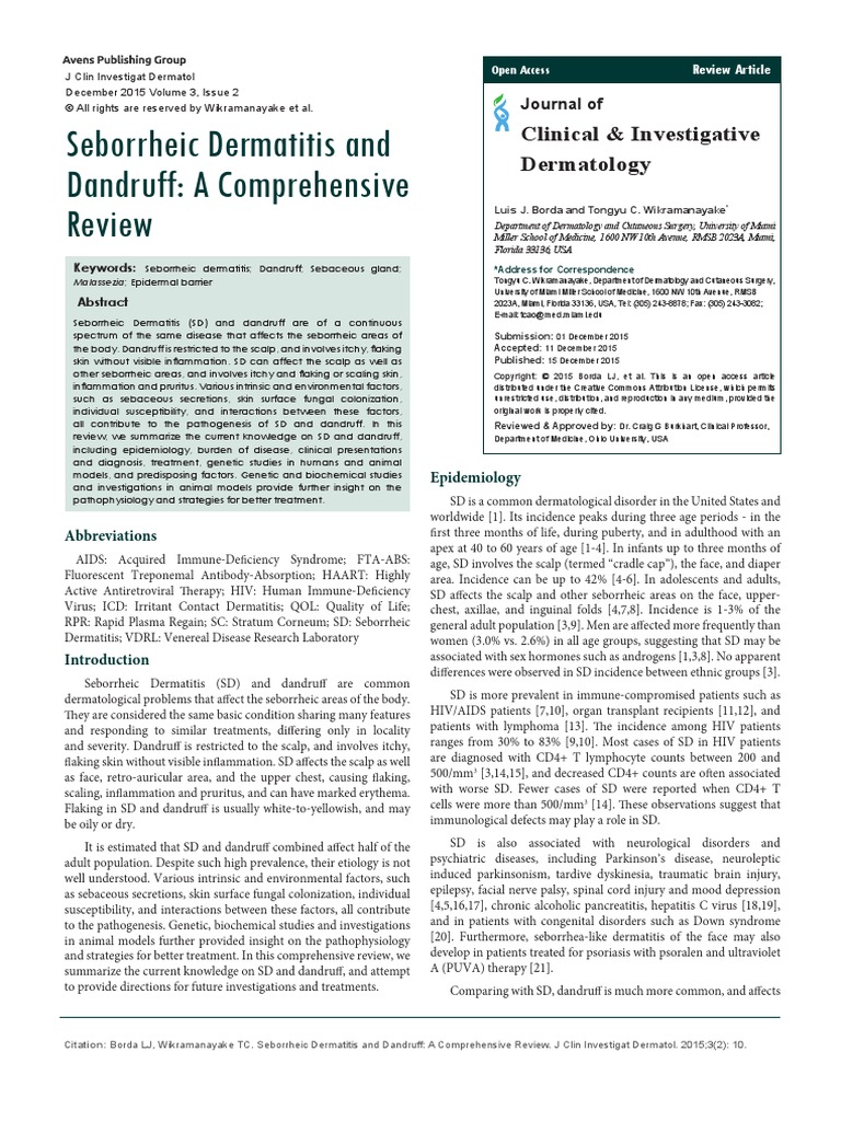 Seborrheic Dermatitis And Dandruff A Comprehensive Review 2015 Pdf 3164