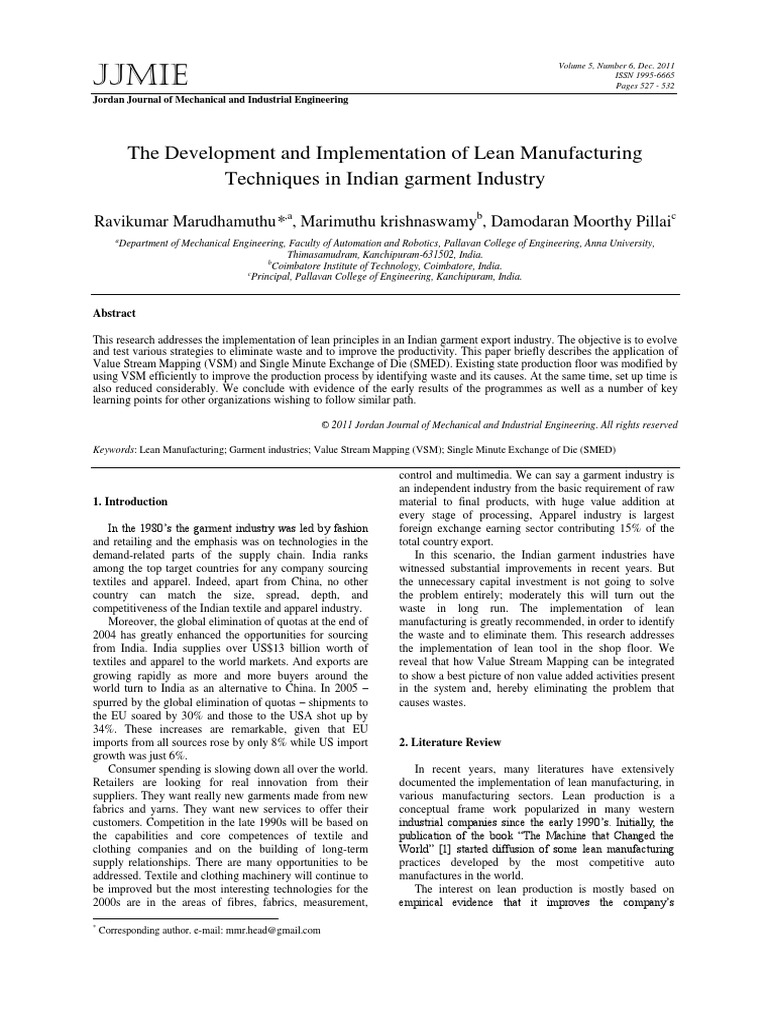 The Development and Implementation of Lean Manufacturing Techniques in Indian Garment Industry ...