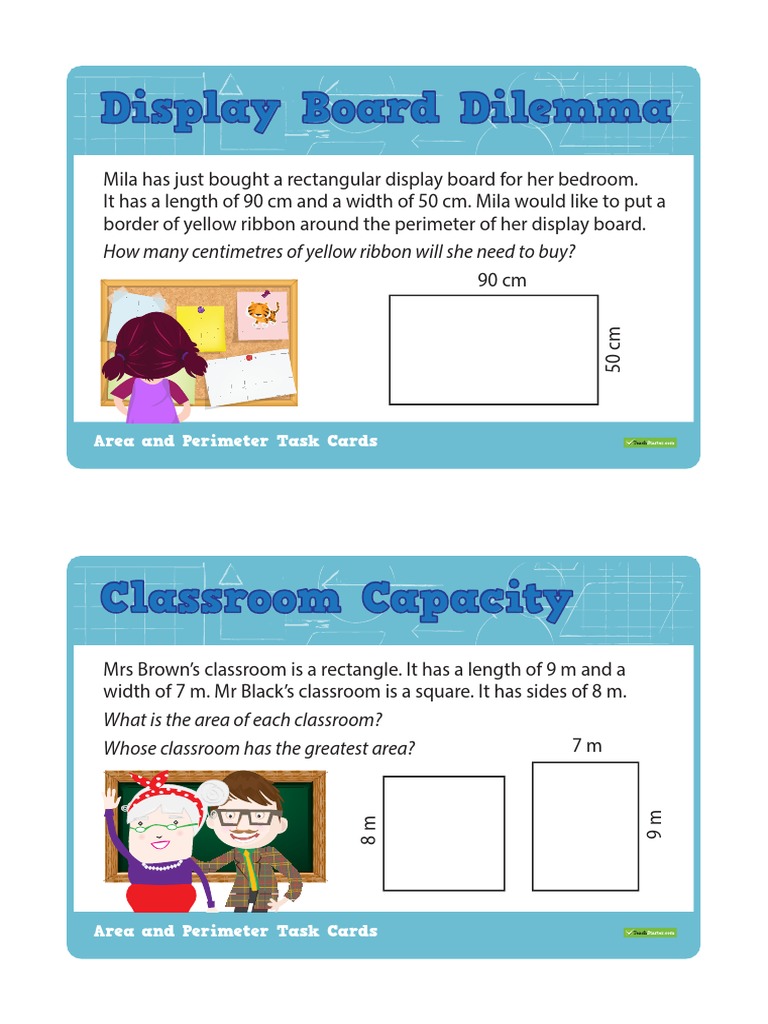 Area Perimeter Task Cards | PDF | Rectangle | Elementary Geometry