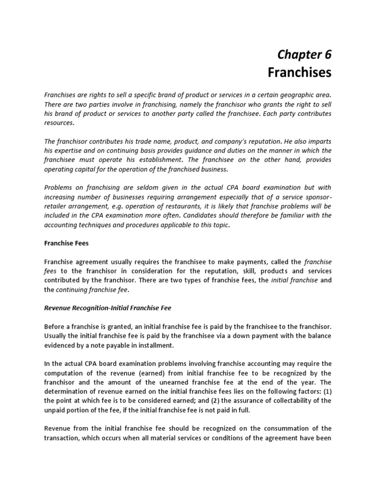 Accounting for Franchise Fees and Revenue Recognition of Initial and ...