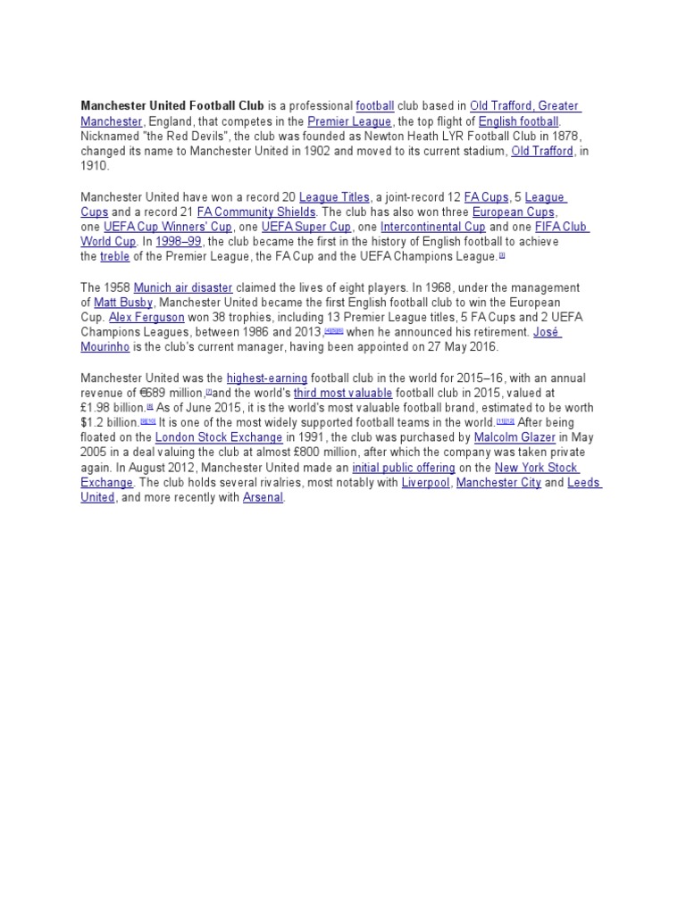 Manchester United Football Club | PDF