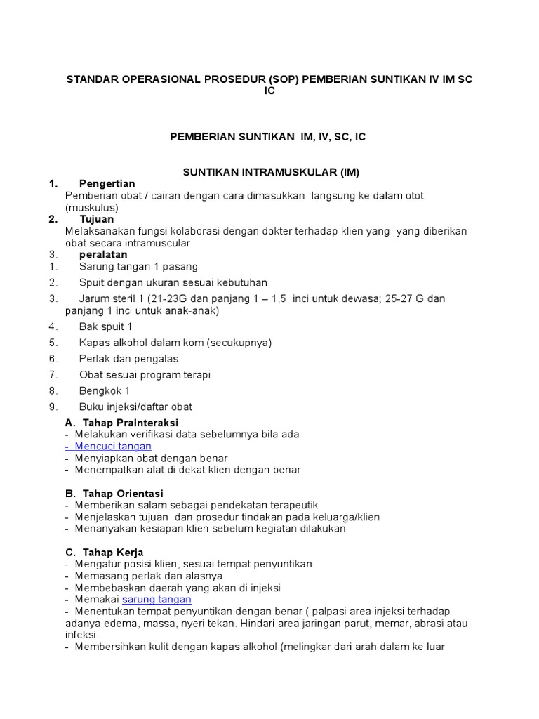 SOP Pemberian Suntikan IM, IV, SC, IC | PDF
