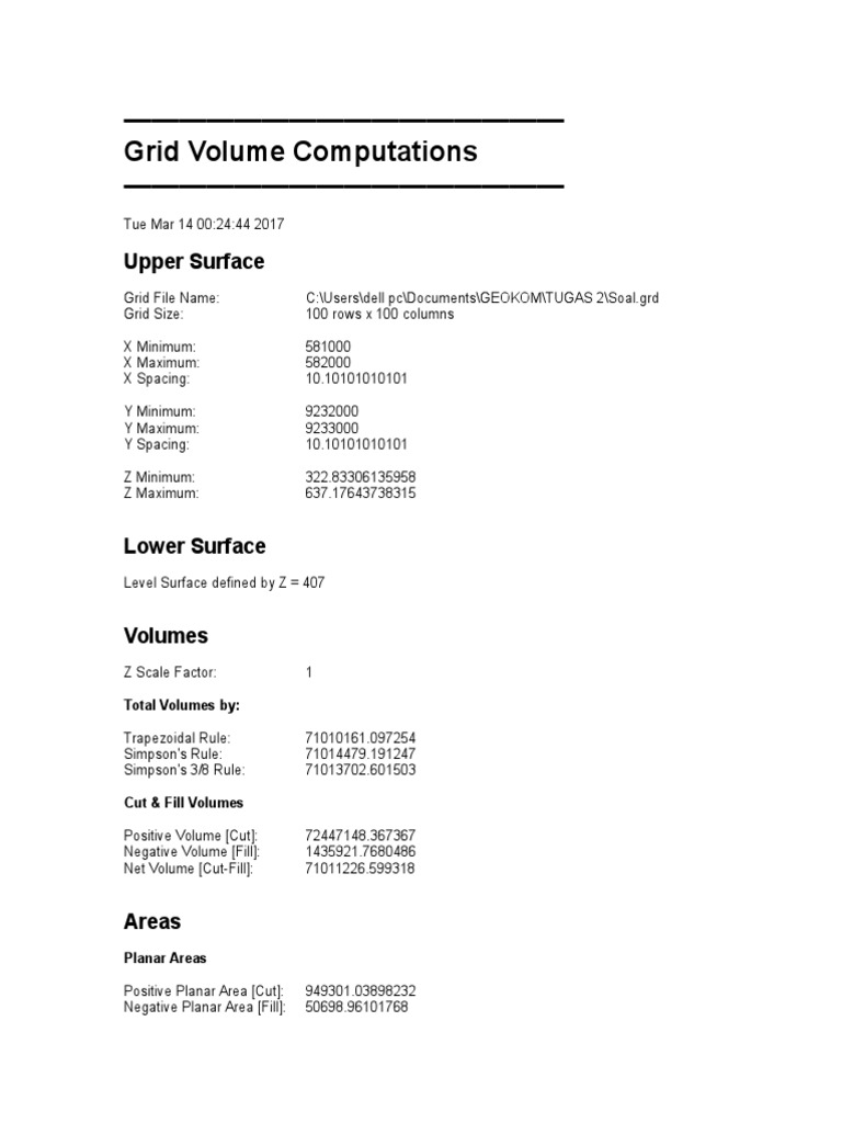 Grid Volume Computations - : Upper Surface | PDF