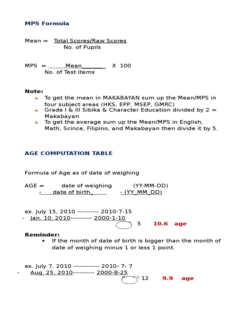 Mps Formula Pdf Body Mass Index Mass