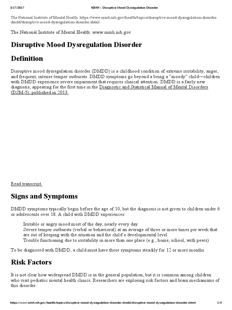 NIMH Disruptive Mood Dysregulation Disorder | PDF | Atypical ...