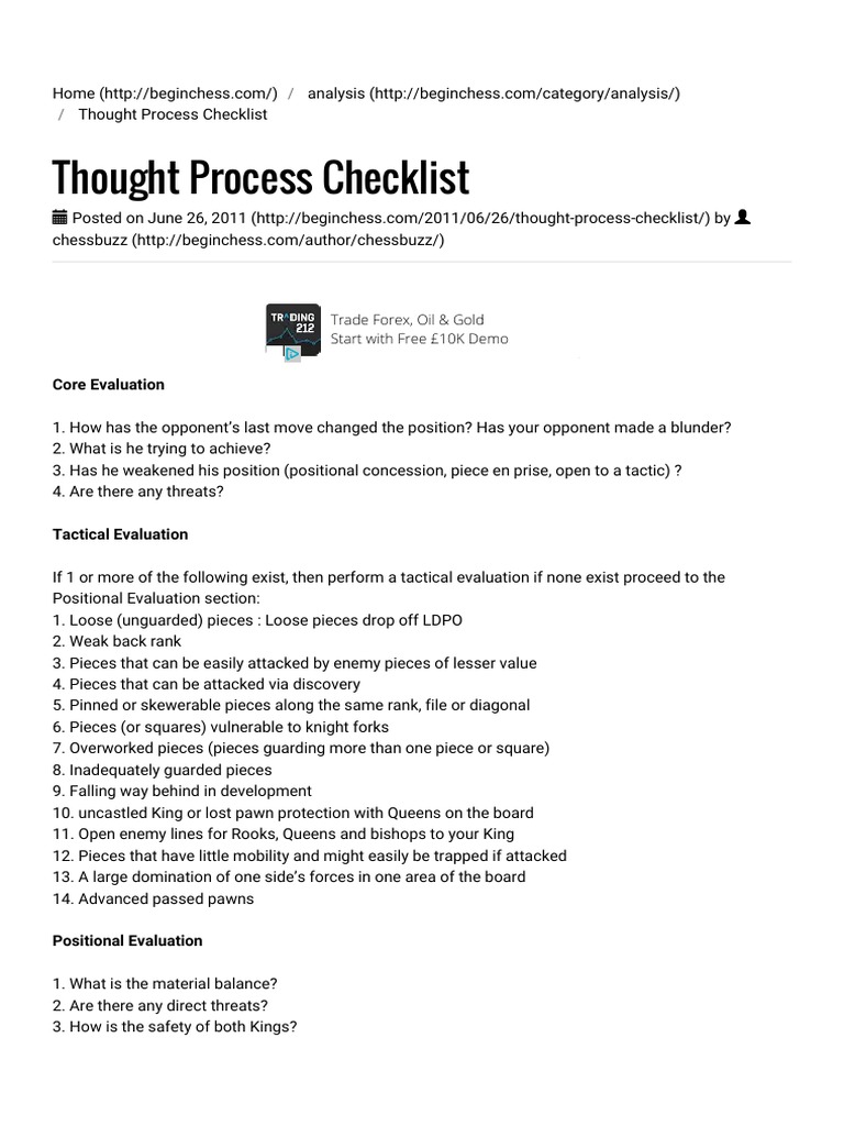 Thought Process Checklist - Chess Blunder Checklist | PDF | Game Theory ...