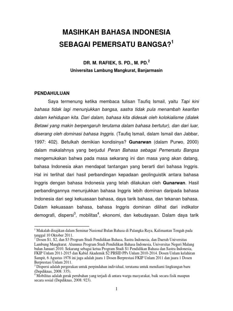 Masihkah Bahasa Indonesia Sebagai Pemersatu Bangsa | PDF | Kesehatan Holistik