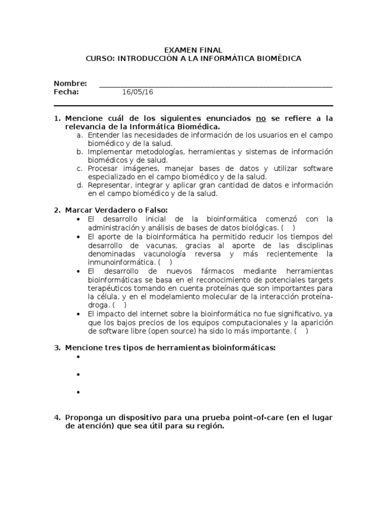 Examen Final Introducción A La Bioinformática | PDF | Bioinformática | Objeto (informática)