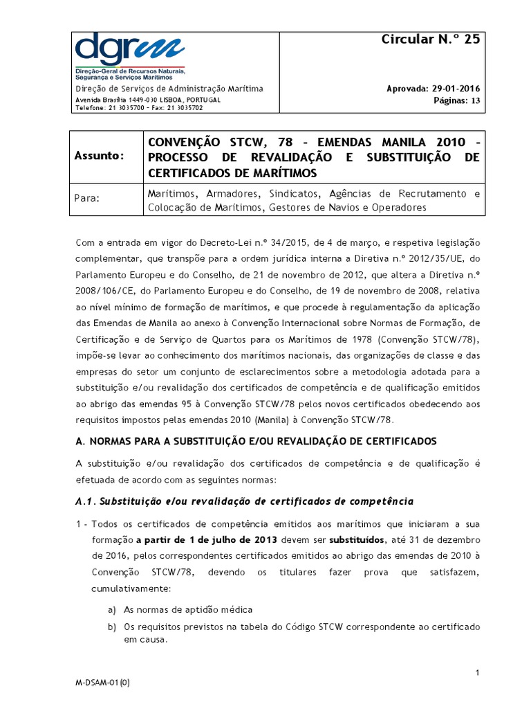 STCW Manila Simplificado DGRM | PDF | Capitão do mar | Portugal