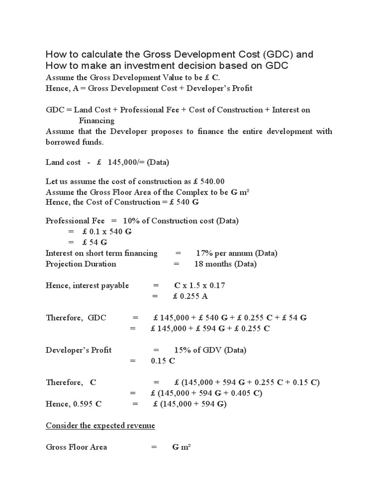 How To Calculate The Gross Development Cost | PDF