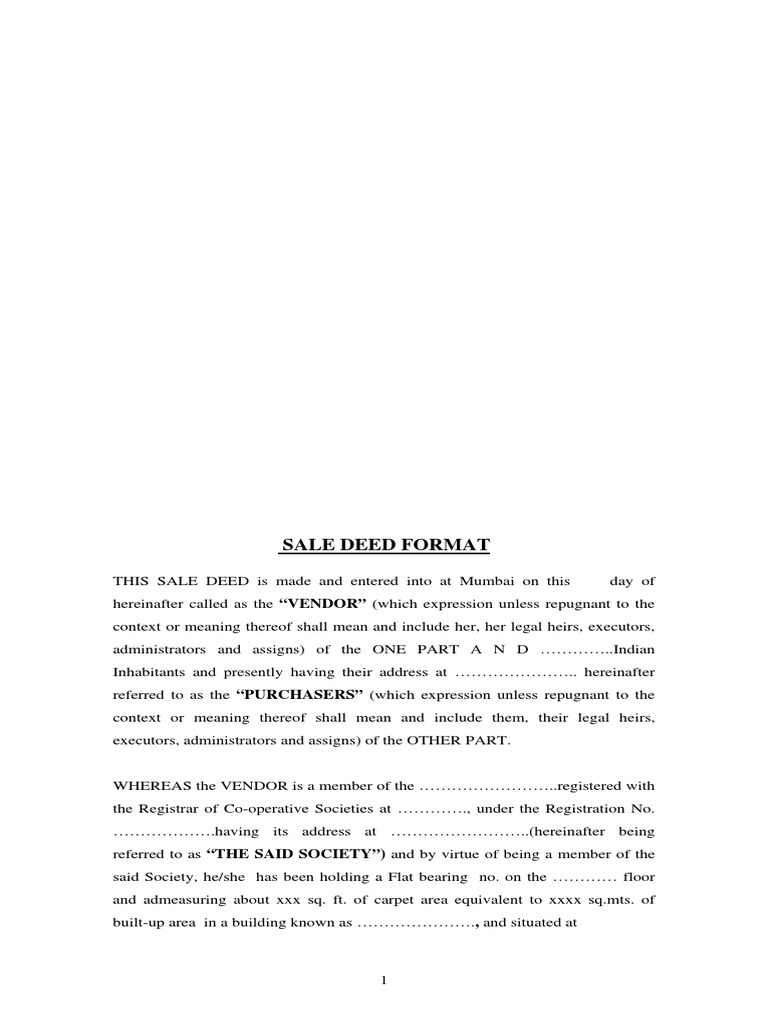 Sale Deed Format Residentialapartment | Mortgage Law | Deed