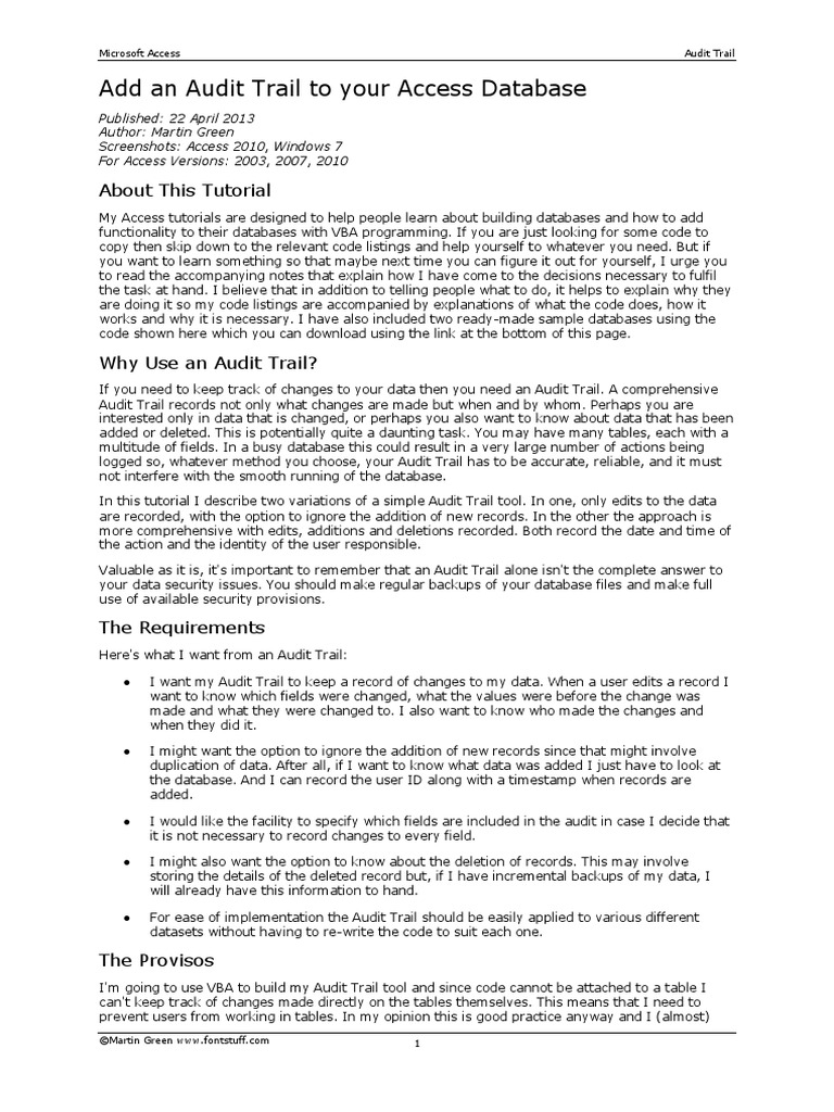 Access Audit Trail | PDF | Microsoft Access | Subroutine