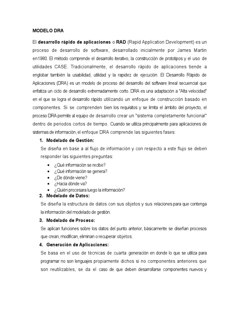 Modelo DRA: Desarrollo Rápido de Aplicaciones | PDF | Ingeniería de ...
