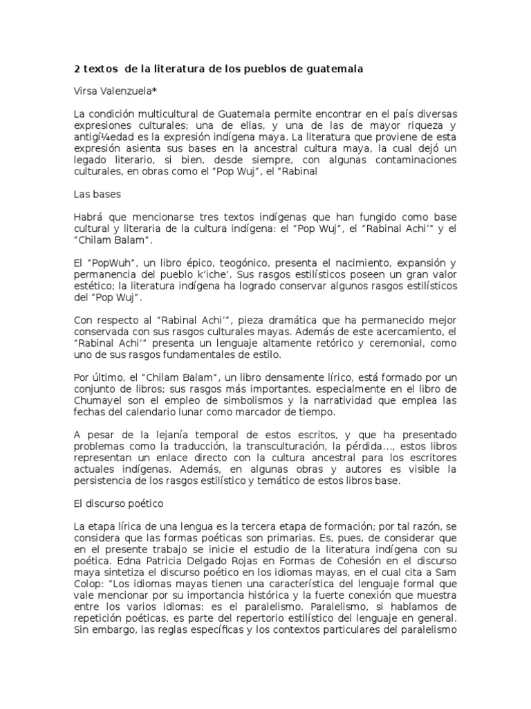 2 Textos de La Literatura de Los Pueblos de Guatemala | PDF | Poesía ...