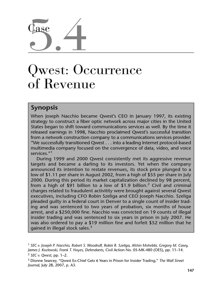 Qwest's Revenue Recognition Scandal | PDF | Business | Accounting And Audit
