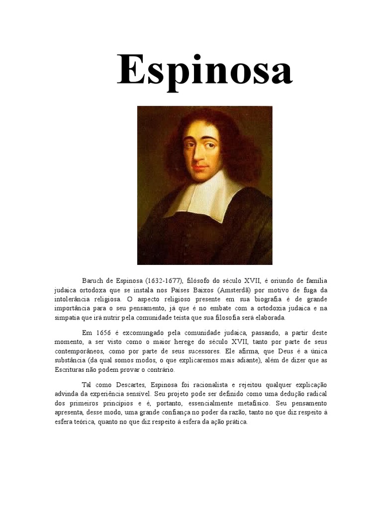 Espinosa Resumo | PDF | Baruch Spinoza | Deus