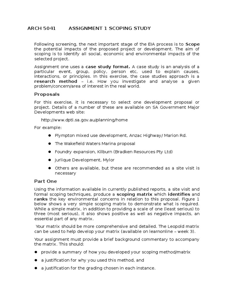 ARCH 5041 Assignment 1 Scoping Study Matrix | PDF | Environmental ...