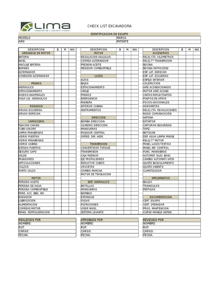 Checklist for Excavator Maintenance and Safety Inspection | PDF