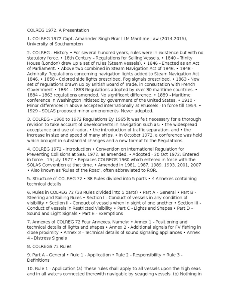 Colreg 1972 | PDF | Water Transport | Industries