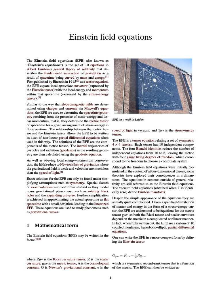 Einstein Field Equations: 1 Mathematical Form | PDF