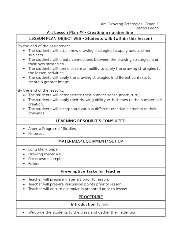 Grade 1 Drawing Lesson Plan: Number Line | PDF | Lesson Plan | Drawing