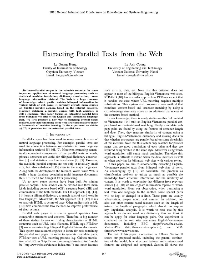 Extracting Parallel Texts From The Web: 2010 Second International ...