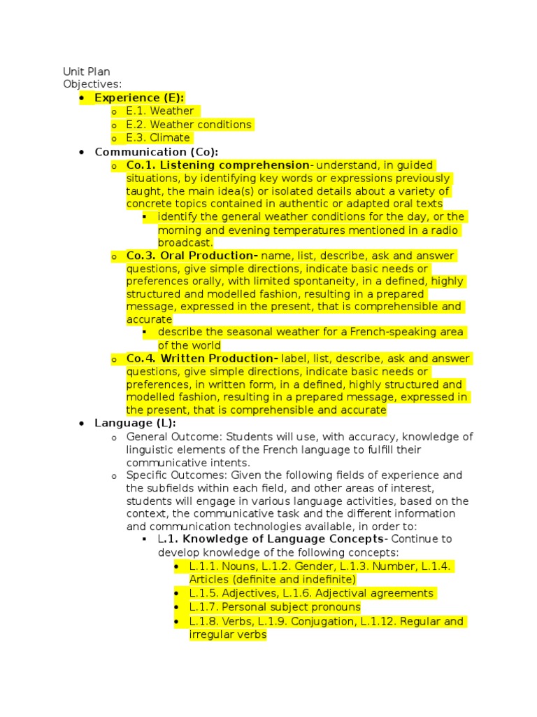 Unit Plan | Download Free PDF | Semantics | Language Mechanics