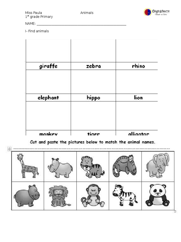Miss Paula Animals 1 Grade Primary NAME: - I-Find Animals | PDF