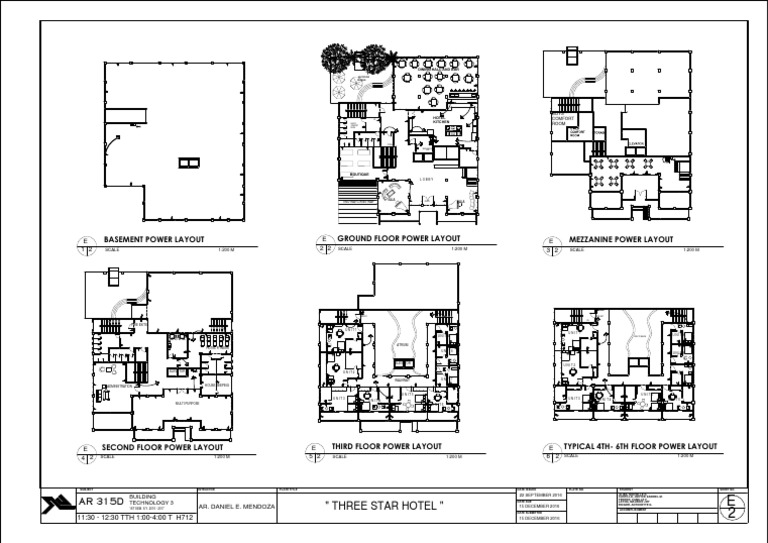 Proposed Floor Plans and Electrical Layout for a Multi-Level Hotel and ...