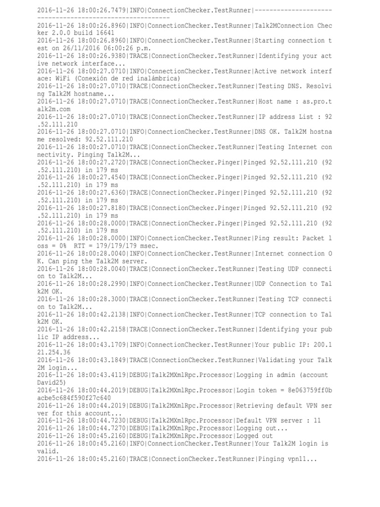 Talk 2 M Connection Checker Full Log | PDF | Network Protocols ...