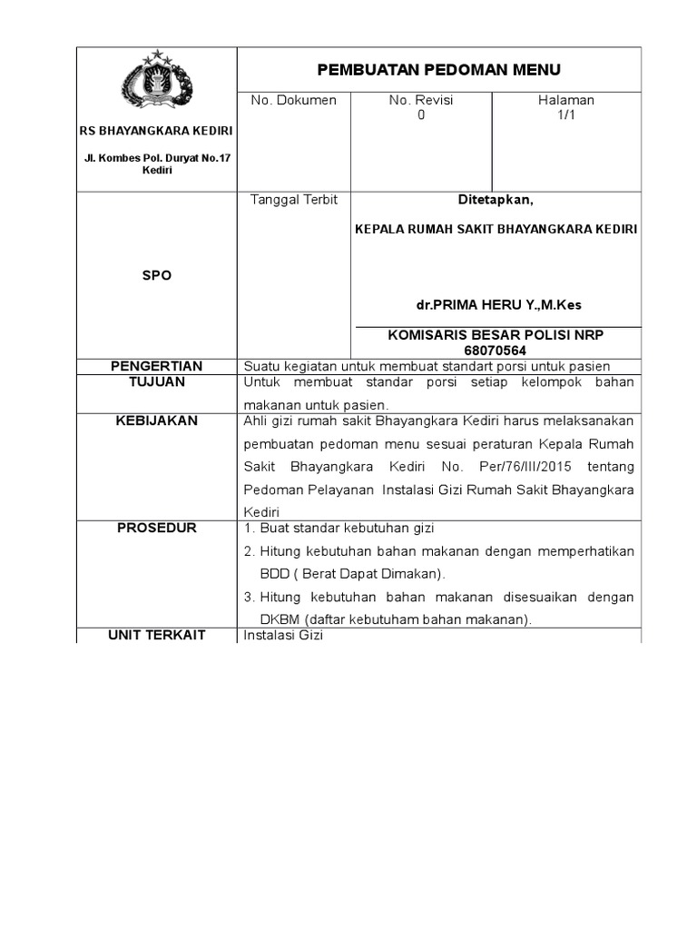 Pembuatan Pedoman Menu | PDF