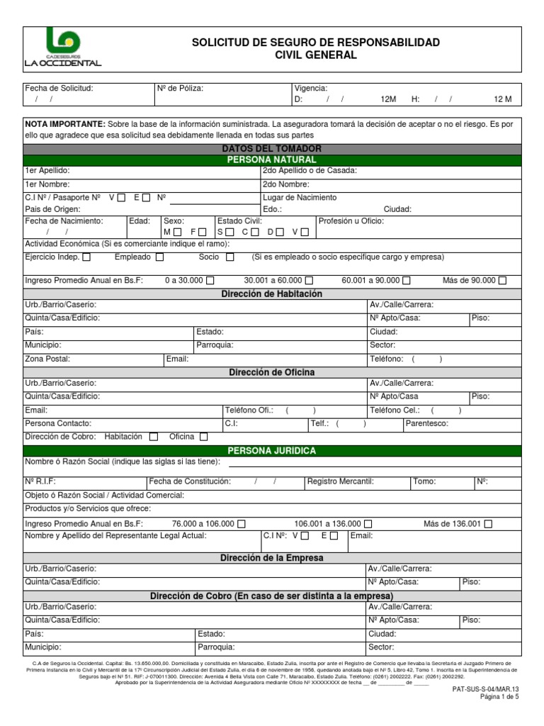 4 Solicitud de Seguro de RC General | PDF | Póliza de seguros | Seguro